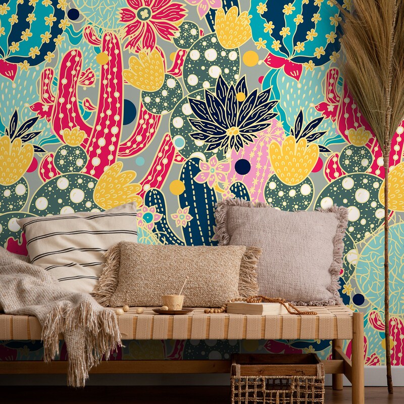 Cactus Wallpaper Blue - Etsy