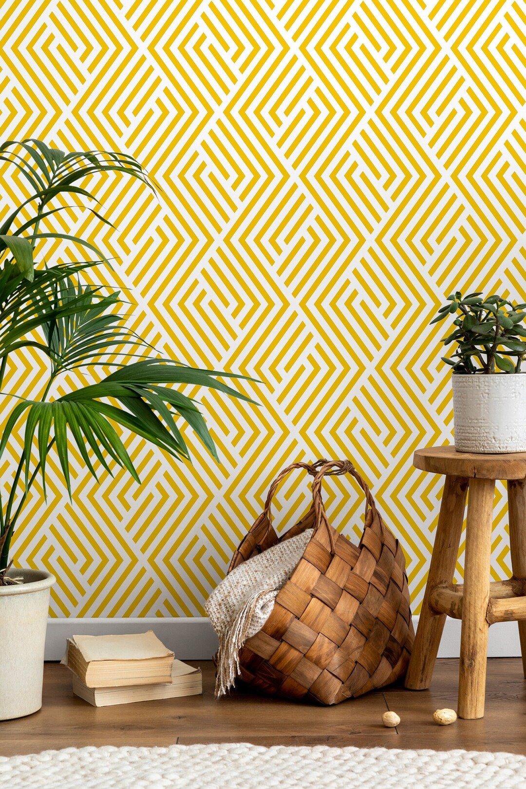 Minimal Yellow Wallpaper Removable Wallpaper Peel and Stick Wallpaper ...