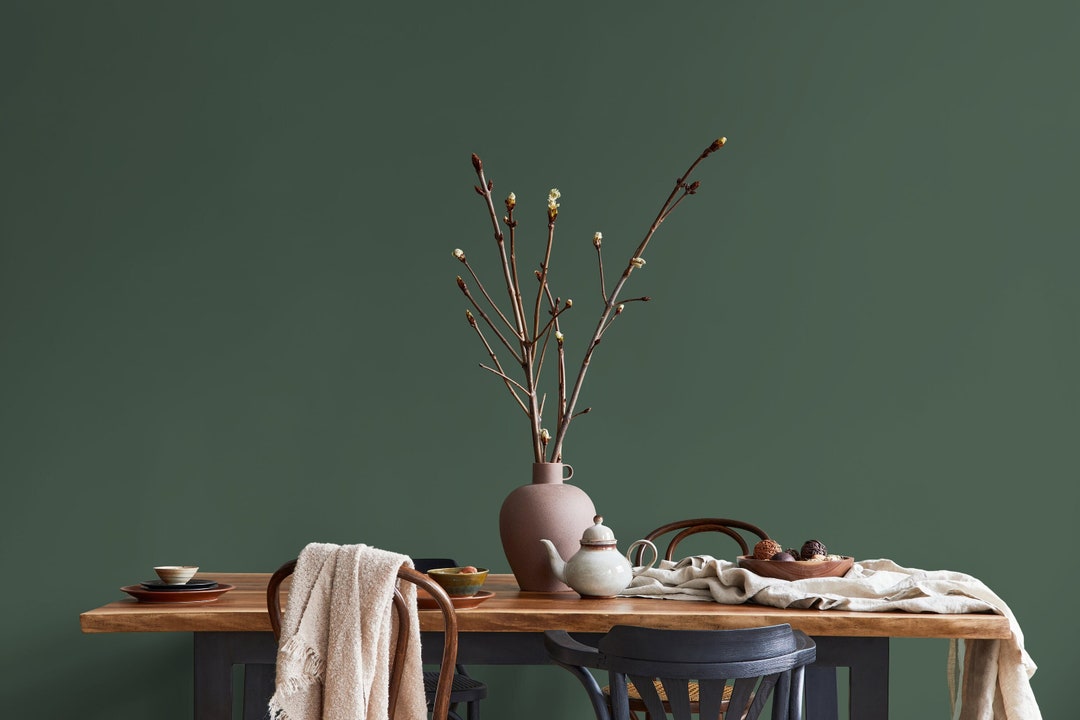 Dark Grayish Green Wallpaper / Solid Color / Peel and Stick Wallpaper ...