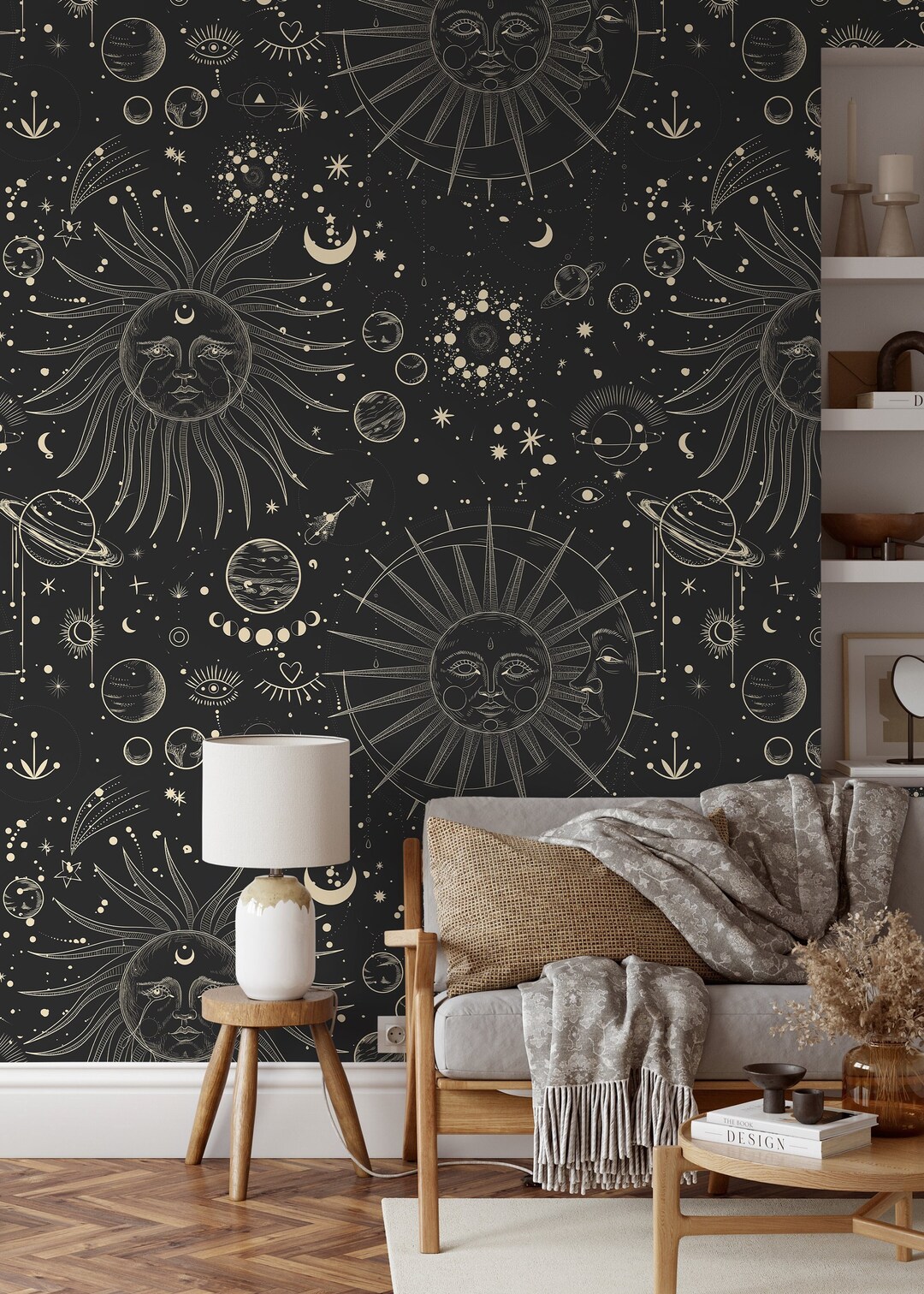 Black Celestial Wallpaper / Peel and Stick Wallpaper Removable - Etsy