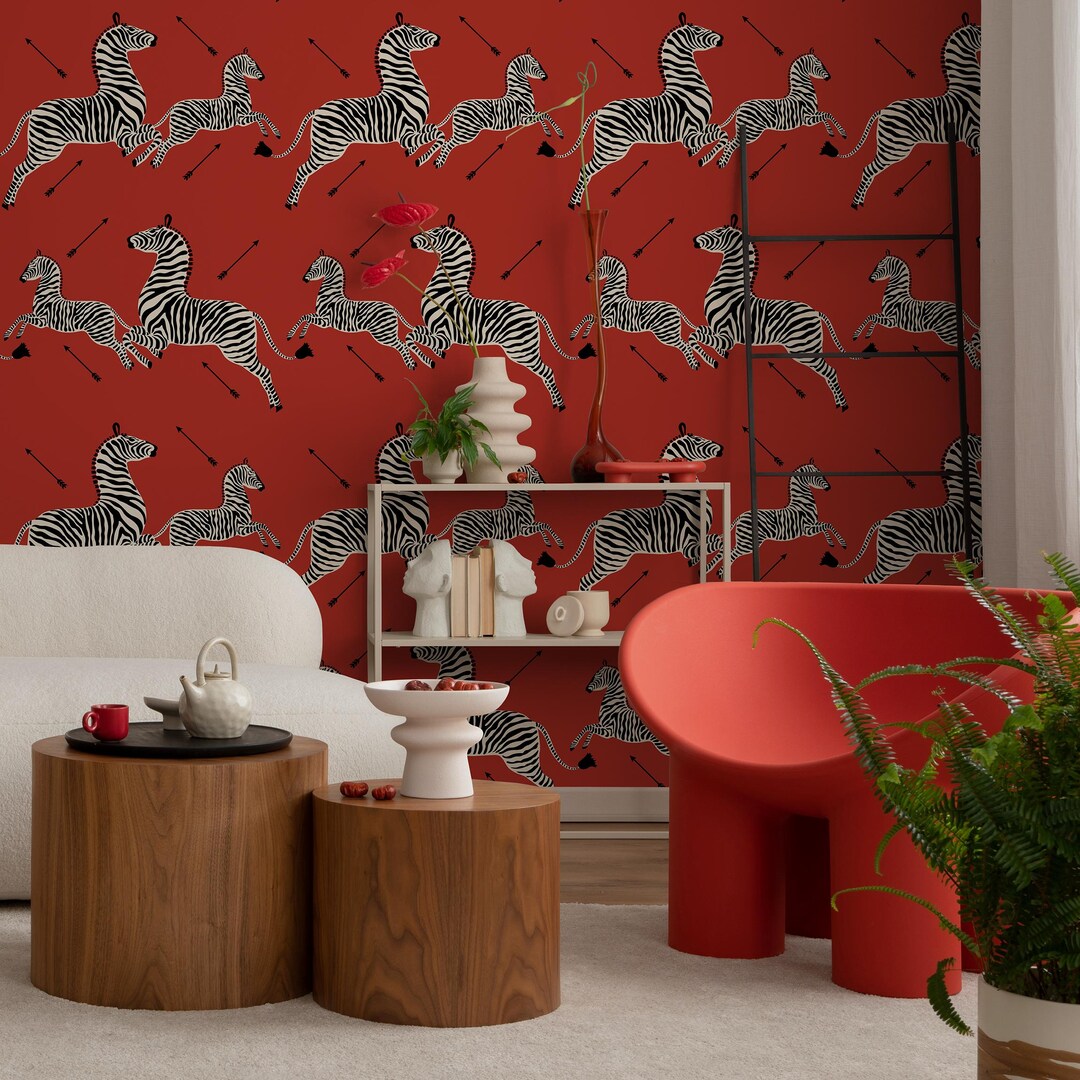 Zebra Wallpaper, Peel and Stick Wallpaper, Masai Red Zebra Print by ...
