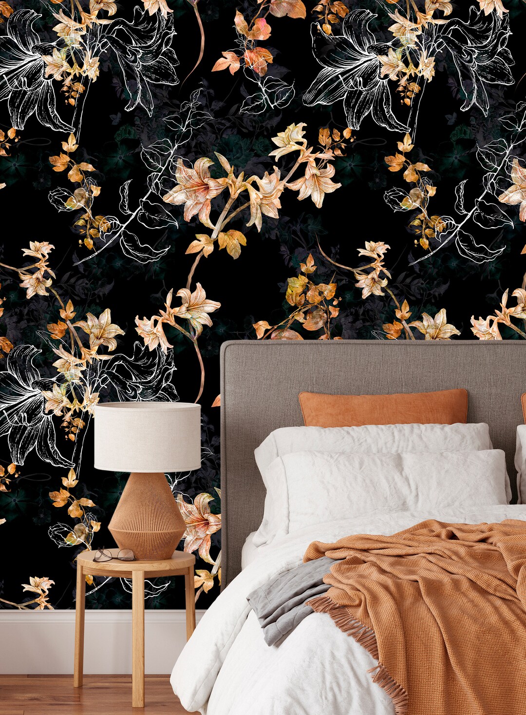 Flower Wallpaper Removable Wallpaper Peel and Stick Wallpaper Wall ...