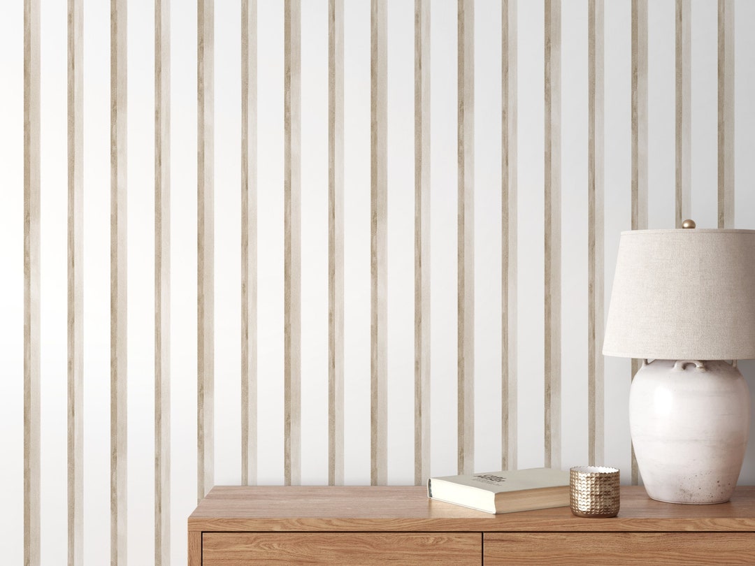 Beige Striped Wallpaper / Peel and Stick Wallpaper Removable Wallpaper ...