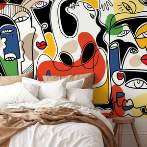 Surreal Line Art Mural Abstract Wallpaper Hand Drawing Wallpaper Peel ...