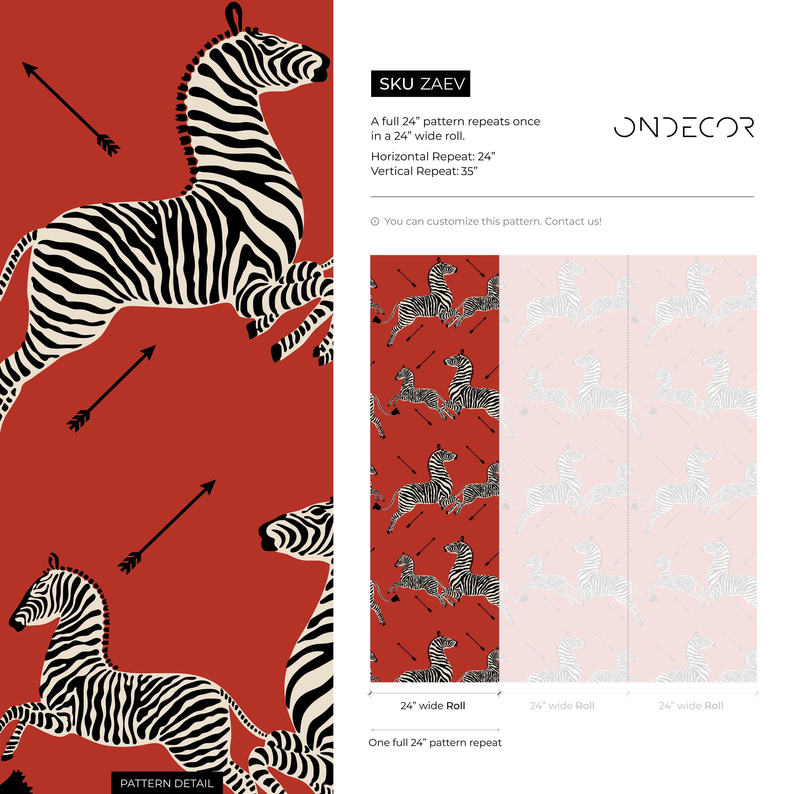 Zebra Wallpaper, Peel and Stick Wallpaper, Masai Red Zebra Print by ...