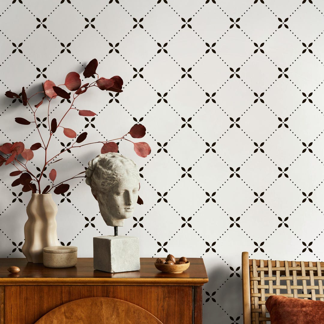 Contemporary Floral Accent Brown & White Wallpaper - B293 - Etsy