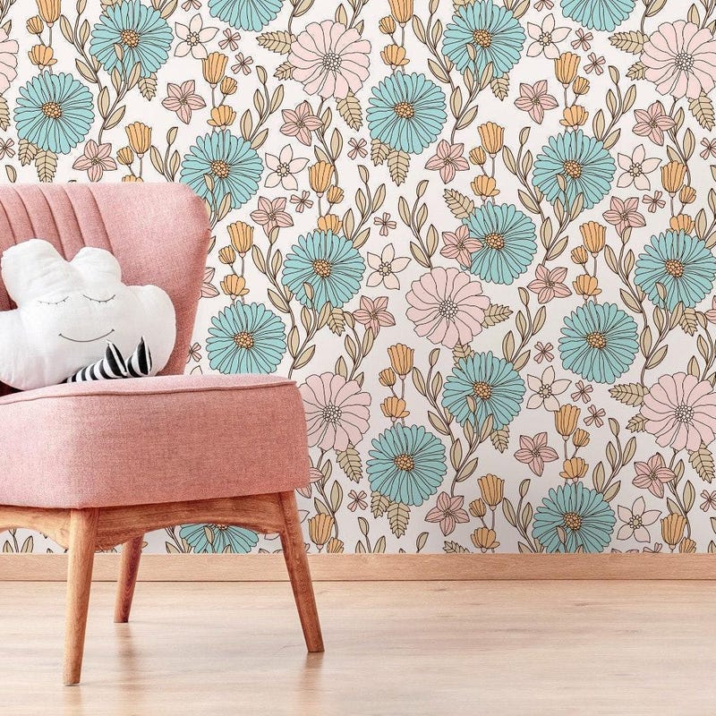 Pink Floral Wallpaper 70s - Etsy