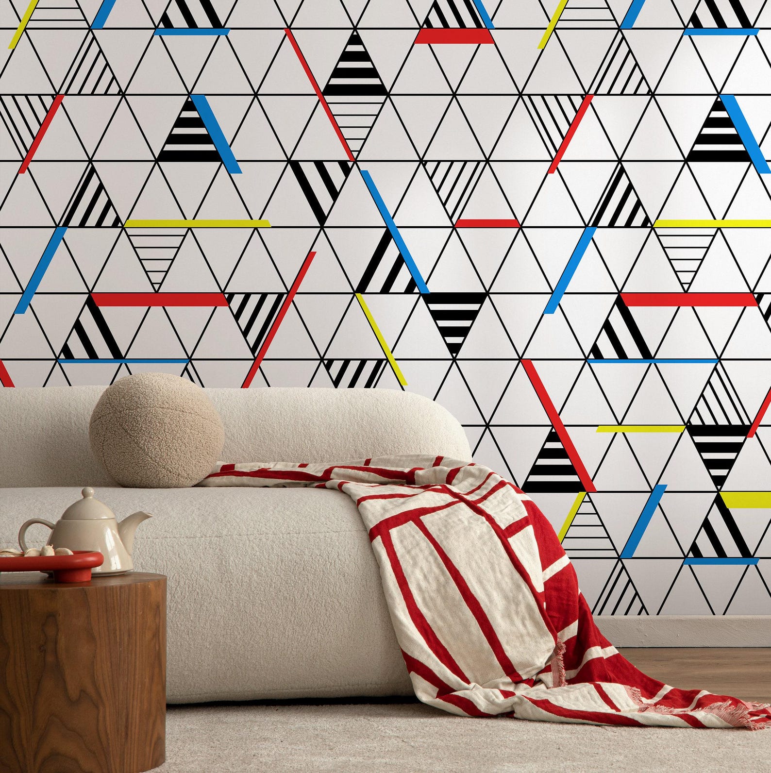 Art Deco & Geometric Red Blue Wallpaper - A894 - Etsy