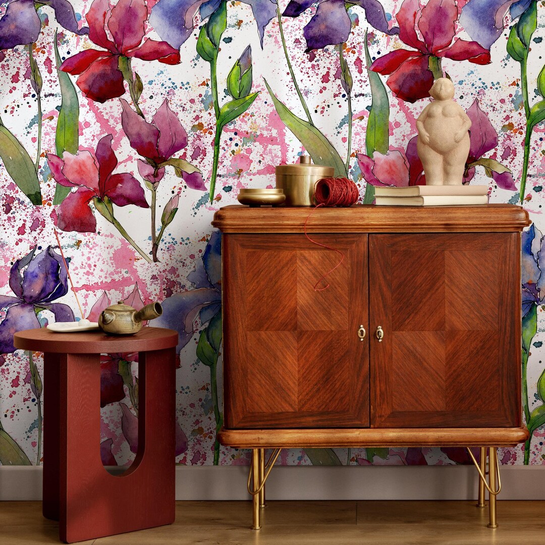 Contemporary Iris Splash Wallpaper - B053 - Etsy
