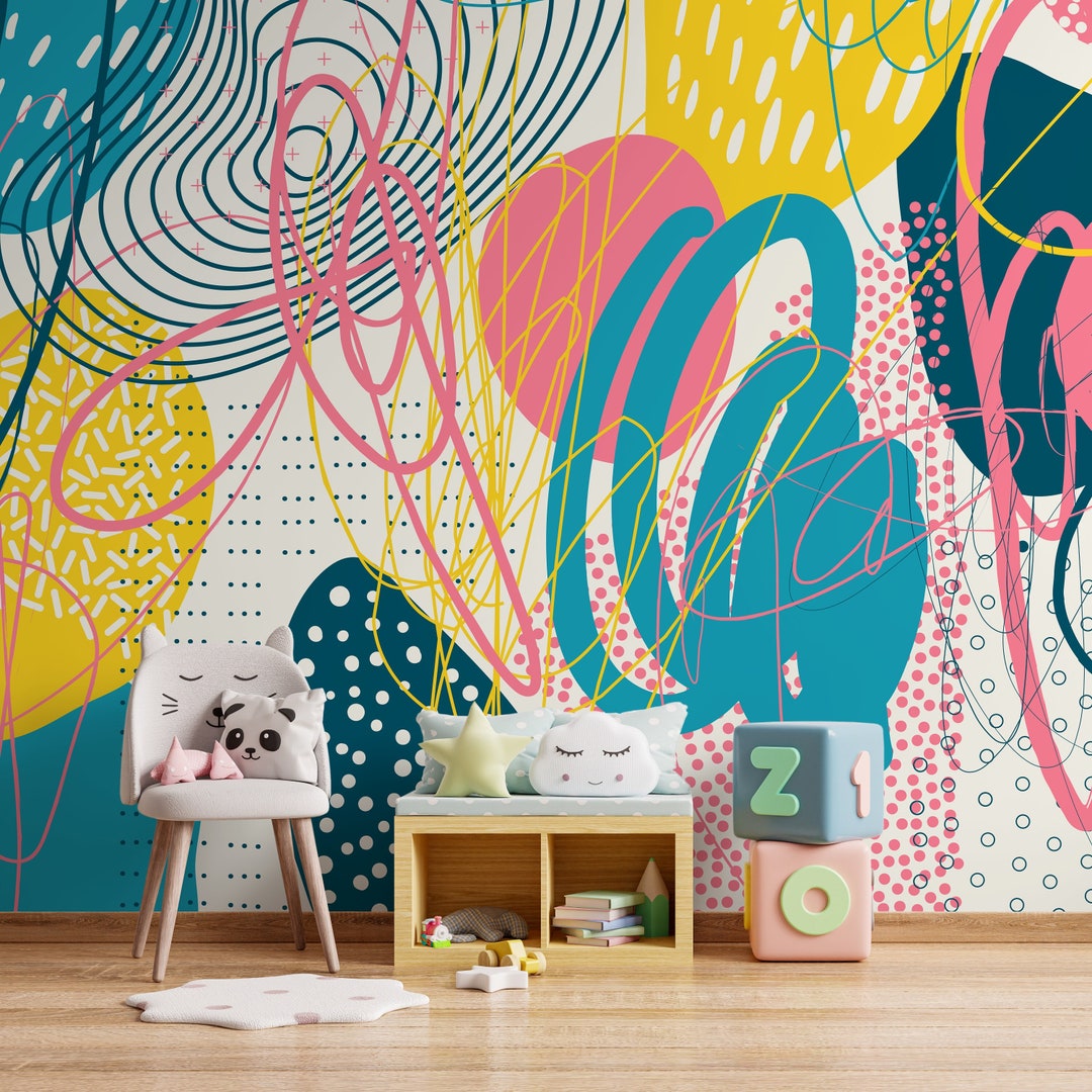 Colorful Mural Abstract Wallpaper Contemporary Art Wallpaper Peel and ...