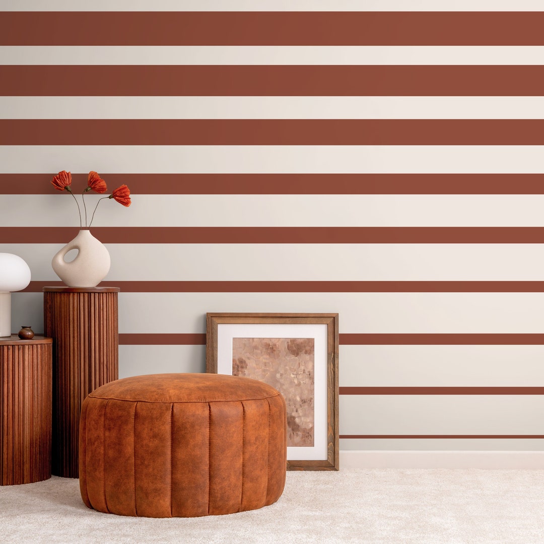 Terracotta Striped Wallpaper Modern Wallpaper Peel and Stick - Etsy