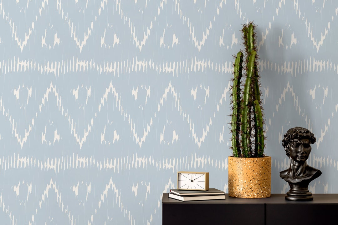 Light Blue Boho Wallpaper / Peel and Stick Wallpaper Removable - Etsy