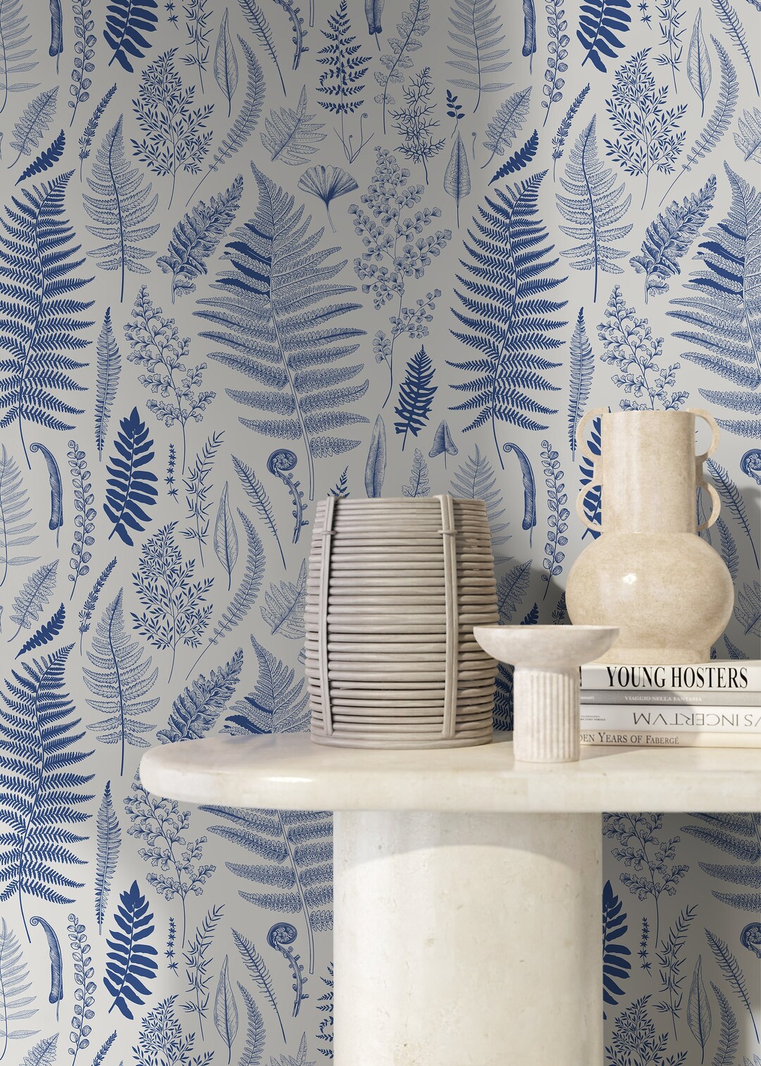 Blue Botanical Leaf Wallpaper / Peel and Stick Wallpaper Removable ...