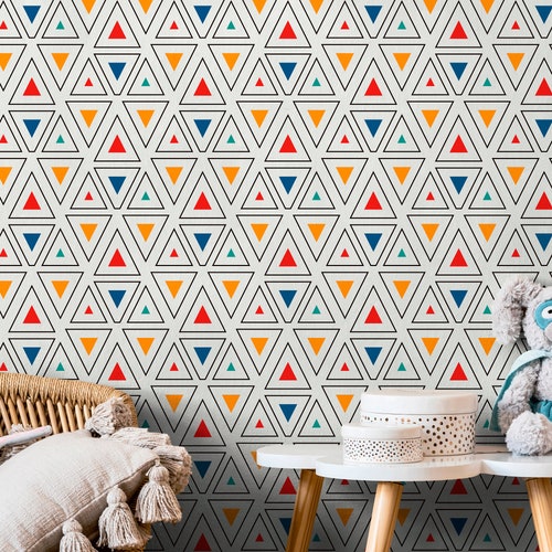 Colorful Geometric Pattern Peel and Stick Wallpaper / | Etsy