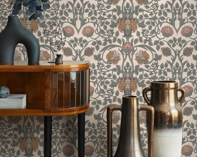 Pastel Art Nouveau Wallpaper / Peel and Stick Wallpaper Removable ...