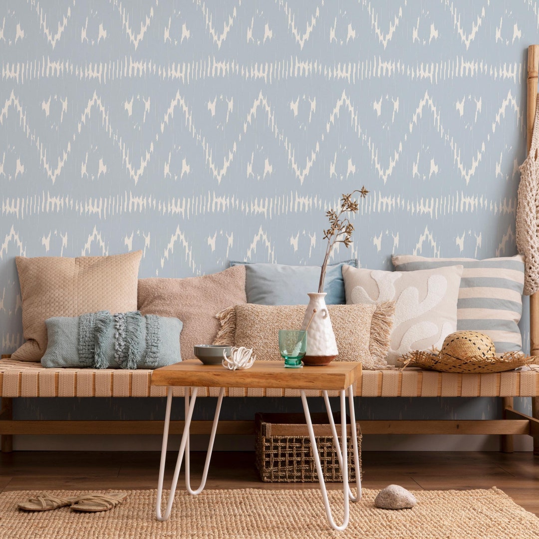 Light Blue Boho Wallpaper / Peel and Stick Wallpaper Removable ...