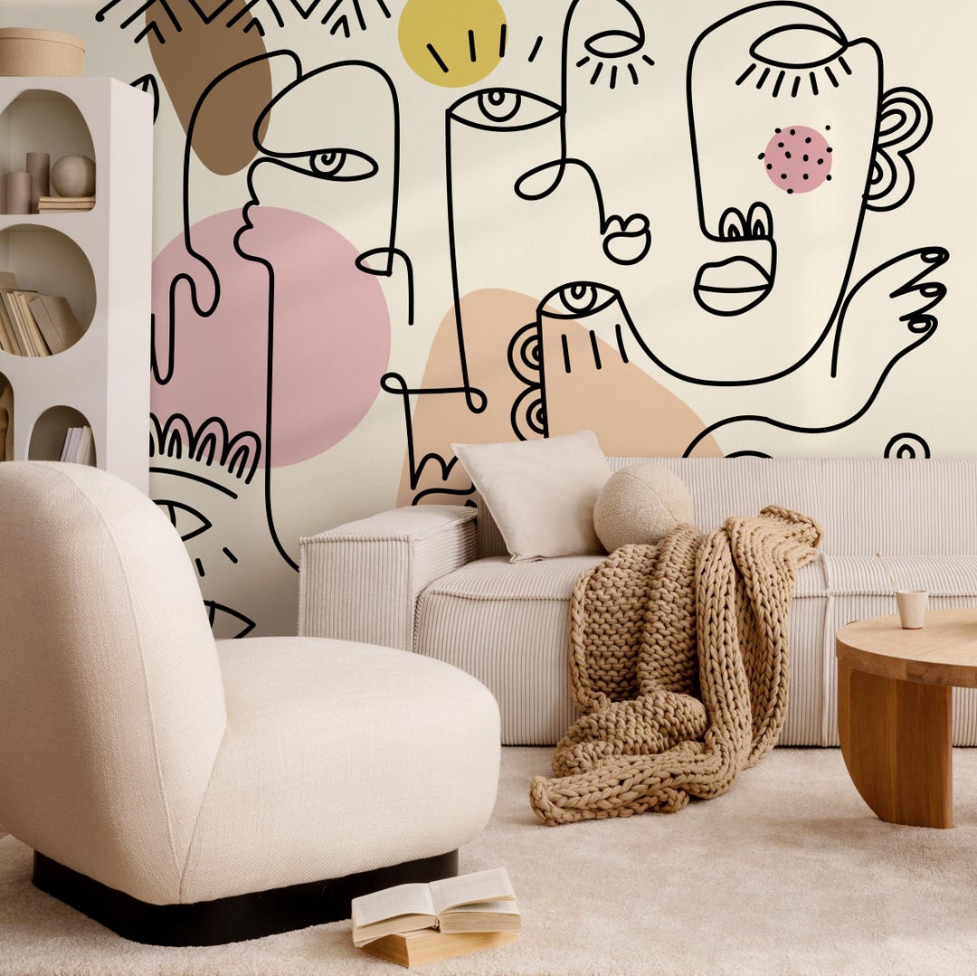 Abstract Faces Mural Modern Wallpaper Peel and Stick Wallpaper Home ...