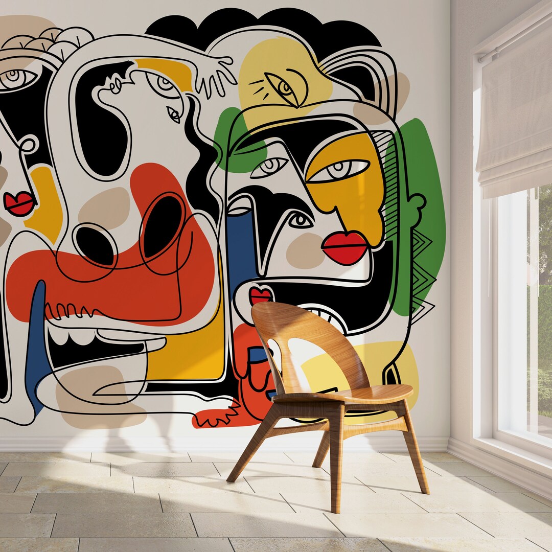 Surreal Line Art Mural Abstract Wallpaper Hand Drawing Wallpaper Peel ...