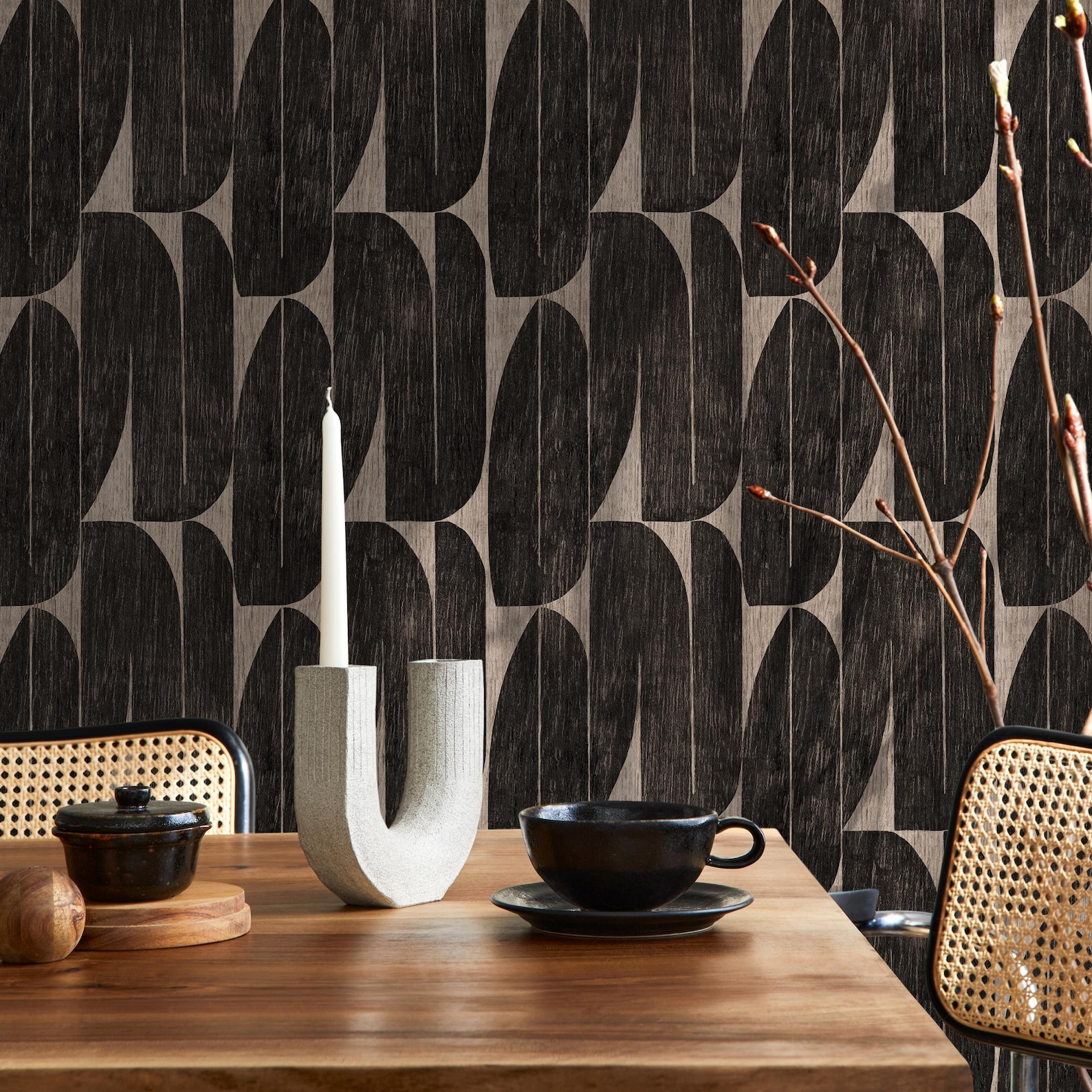 Abstract Wallpaper With Bold Curved Shapes in Black and Beige - E485 - Etsy
