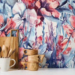 Flower Wallpaper Removable Wallpaper Peel and Stick Wallpaper Wall ...