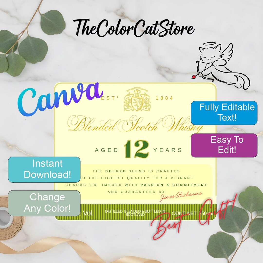 Buchanans Whiskey Editable Scotch Bottle Label Canva Template | – Best ...