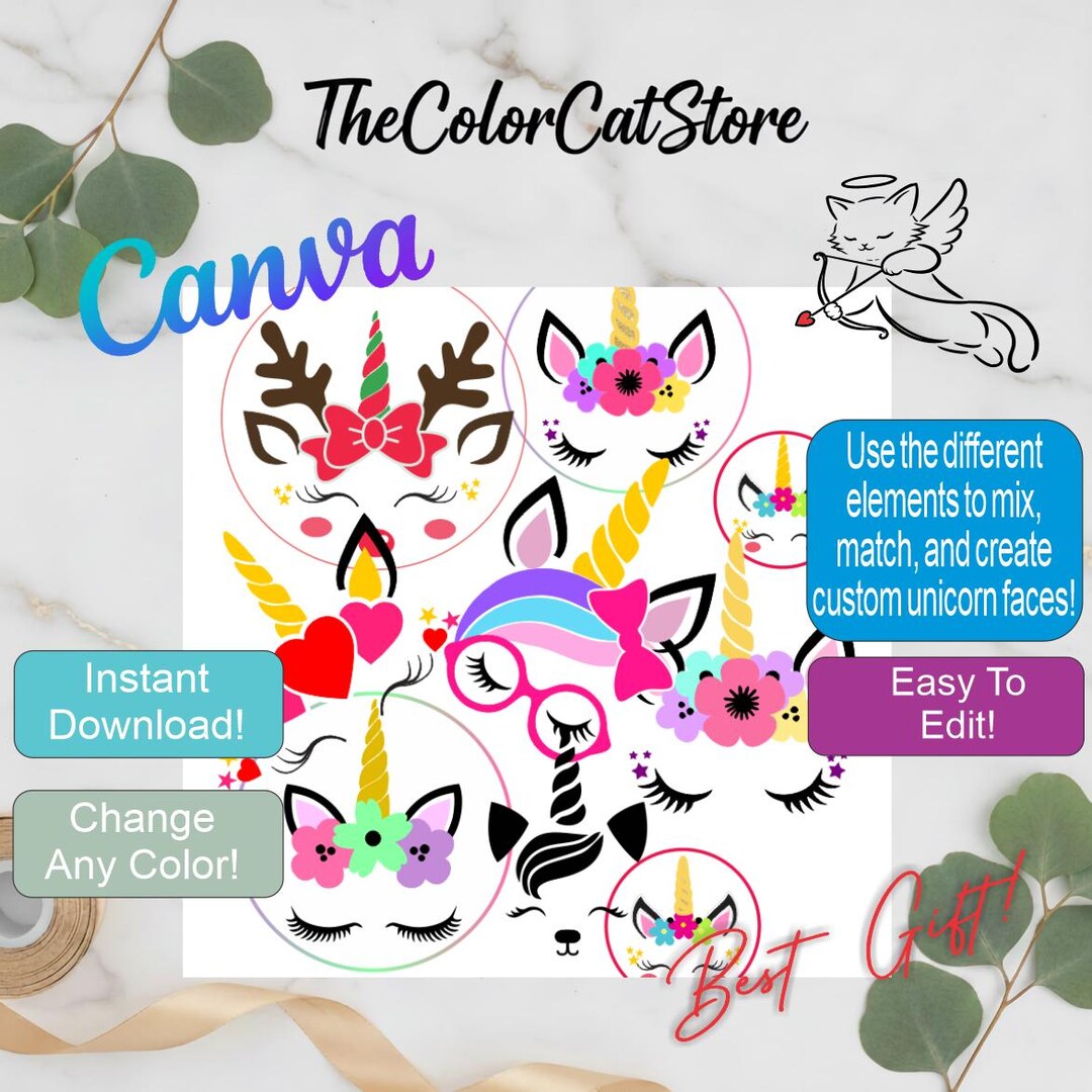 Unicorn Birthday Printable Canva Template | Mix & Match Unicorn ...