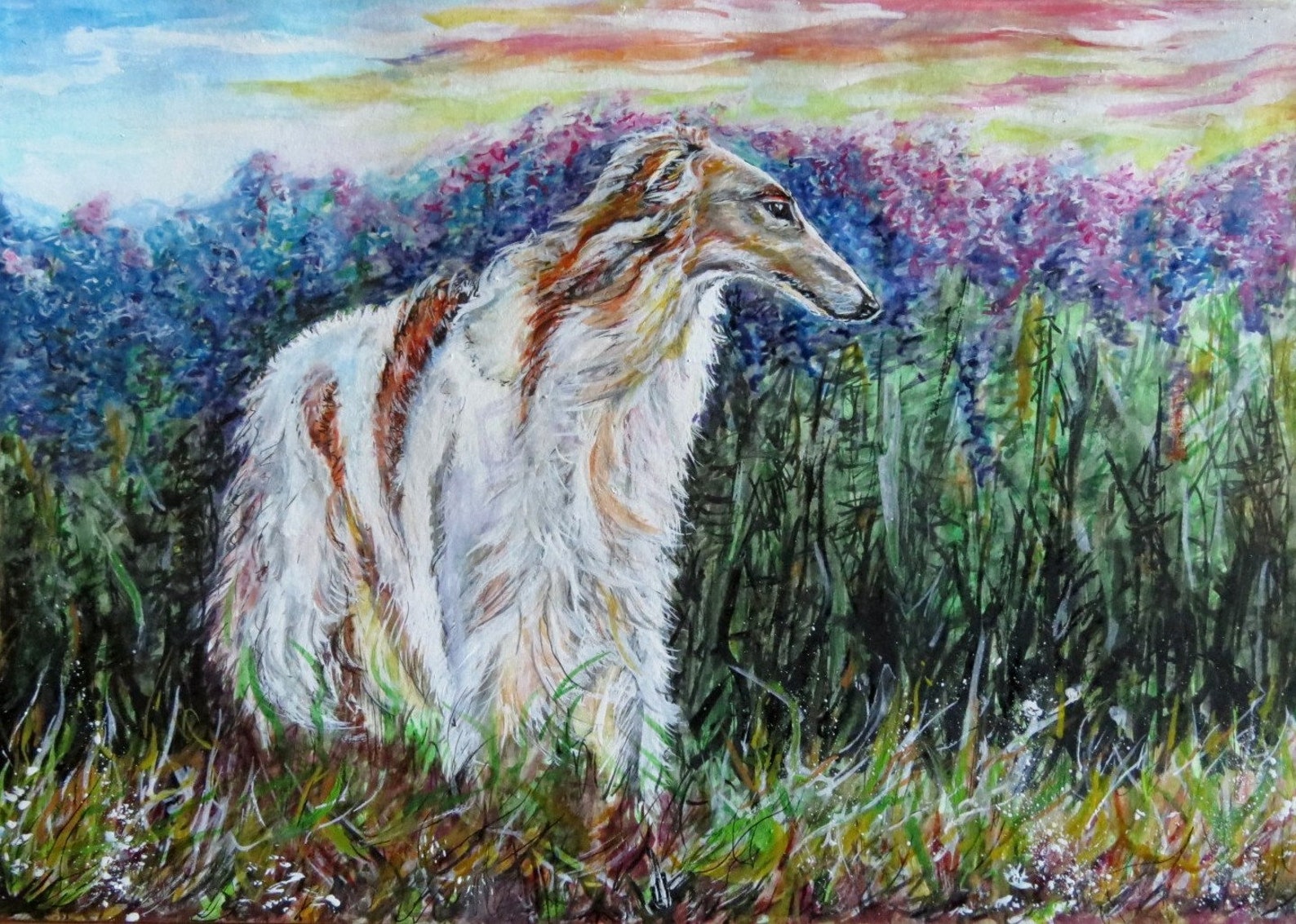 Original watercolor Borzoi painting. Borzoi art borzoi | Etsy