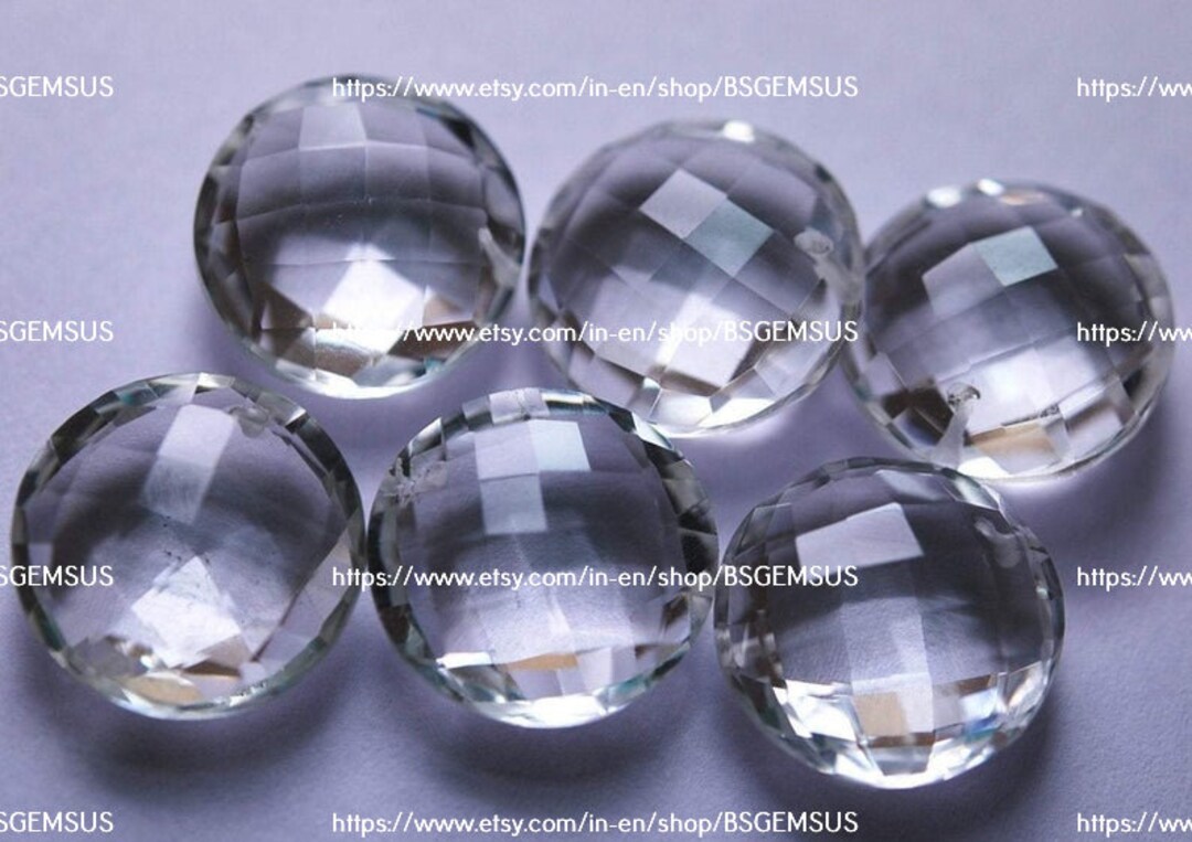 Front Drilled,2 Mtched Pair,super Finist,natural Rock Crystal Faceted ...