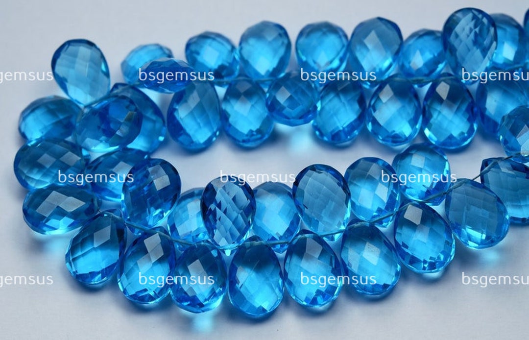 7 Inches Strang, Swiss Blue Hydro Quartz Facettierte birnenförmige ...