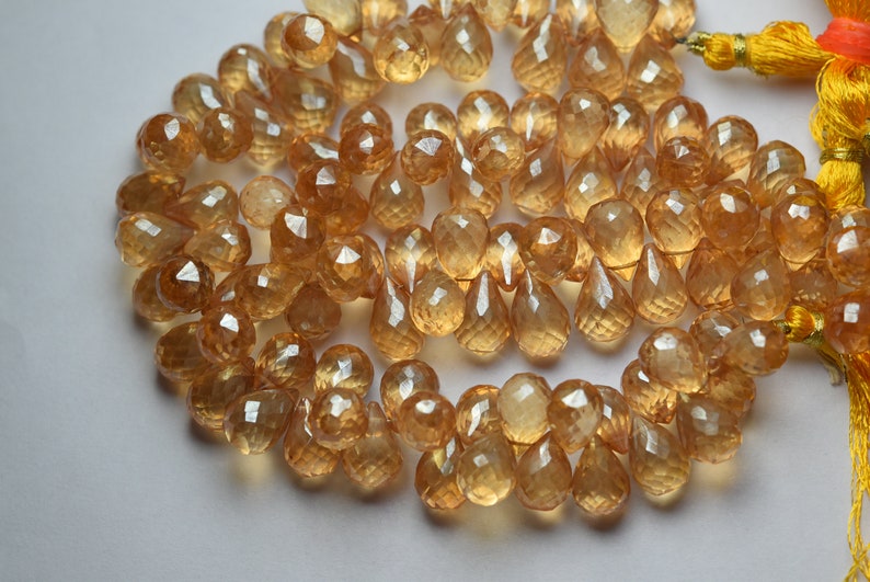 10 BeadsFinest QualityMystic Yellow Quartz Faceted Drops | Etsy