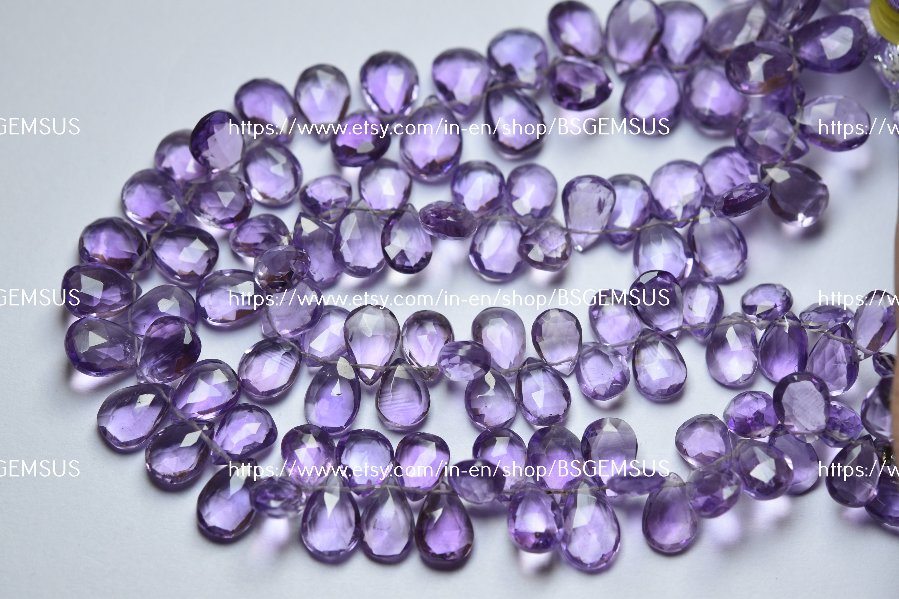 8 Inches Strand, Natural Pink Amethyst Faceted Pear Shape Briolettes ...