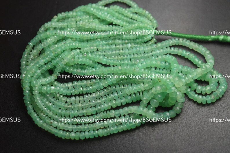 16 Inches Strand, Natural Chrysoprase Faceted Rondelles, Size 3.5-5mm ...