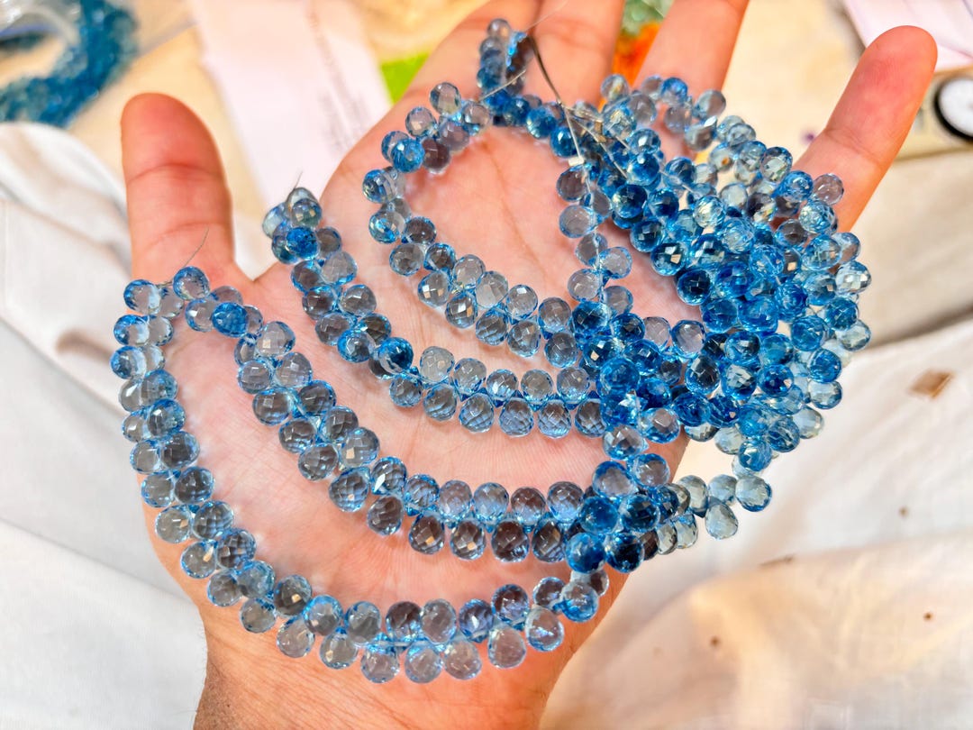 7 Inches Strand, London Blue Hydro Quartz Faceted Tear Drops Shape ...