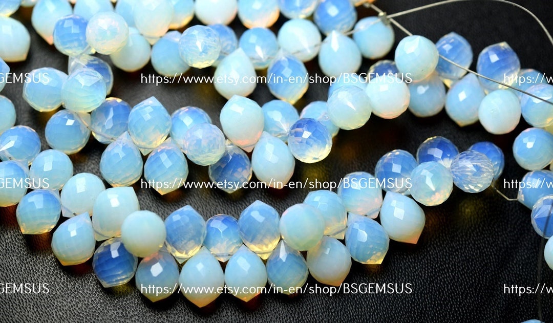 7 Inch Strand, Opal Blue Hydro Quartz Faceted Dew Drops Shaped ...