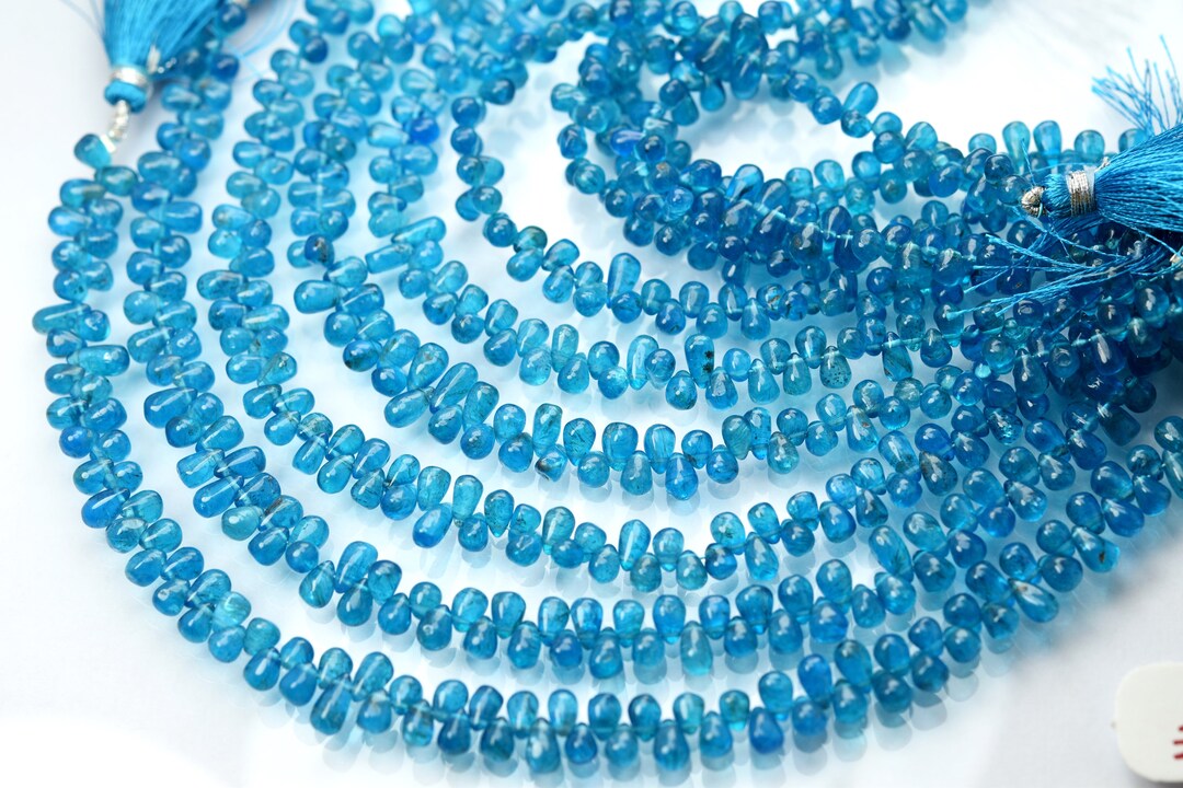 8 Inches Strand,natural Neon Blue Apatite Smooth Tear Drops Shaped ...