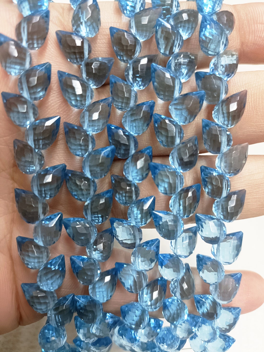 7 Inches Strand,london Blue Hydro Quartz Faceted Tear Drops Shape ...