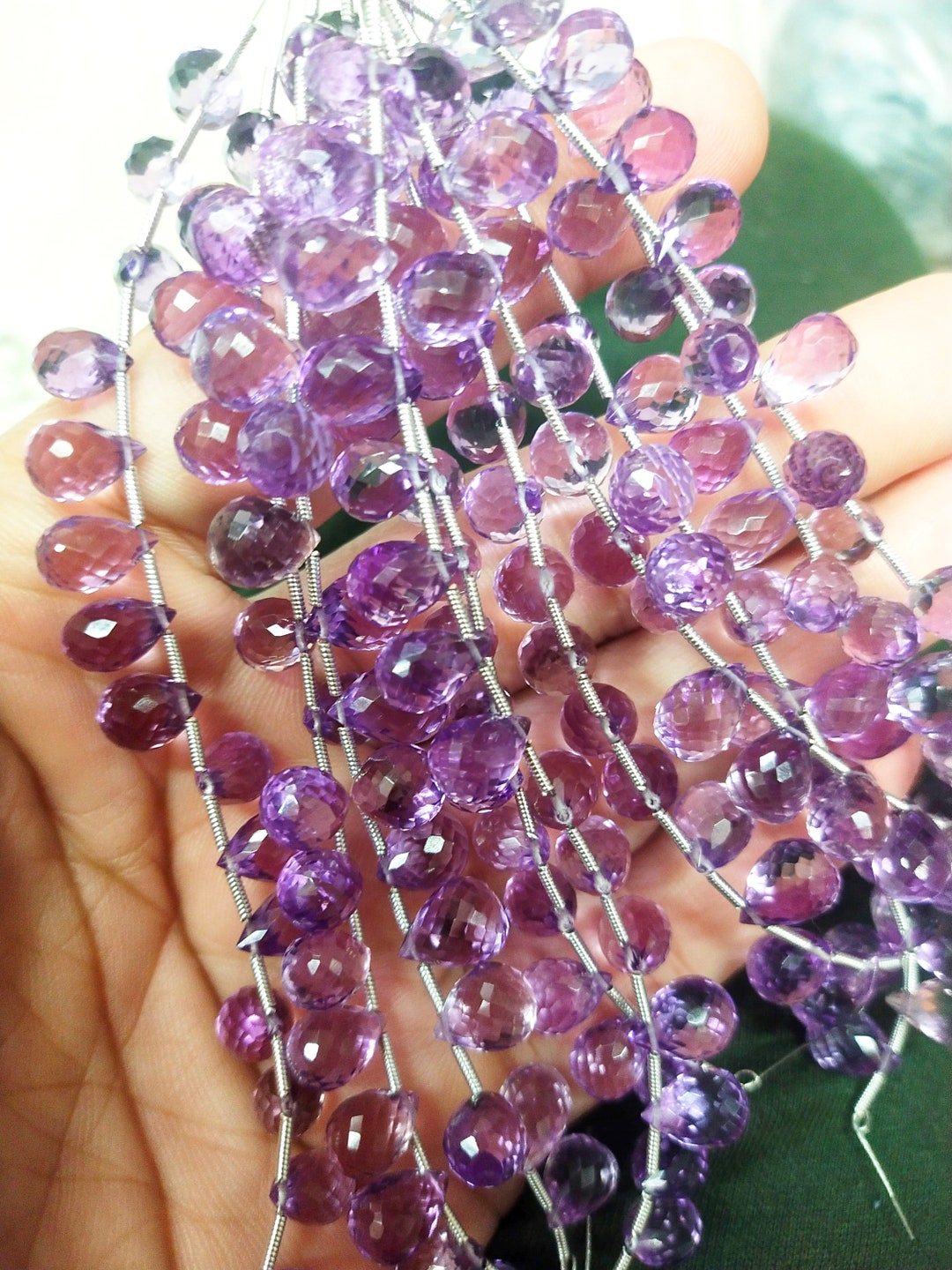 15 Beads, Natural Pink Amethyst Faceted Drops Shaped Briolettes, Size 9 ...