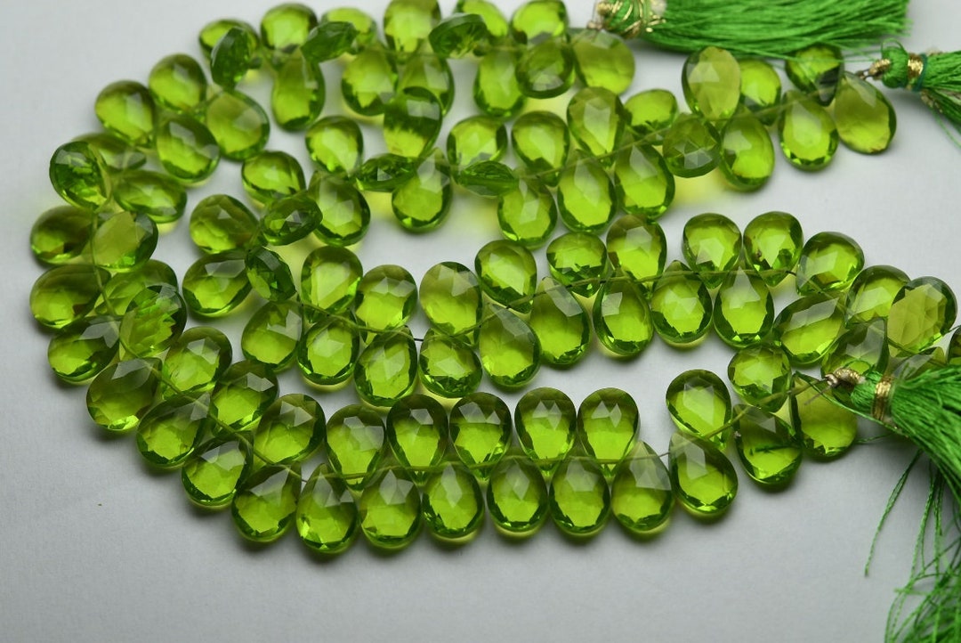 15 Pcs, Peridot Green Green Hydro Quartz Faceted Pear Shape Briolettes ...