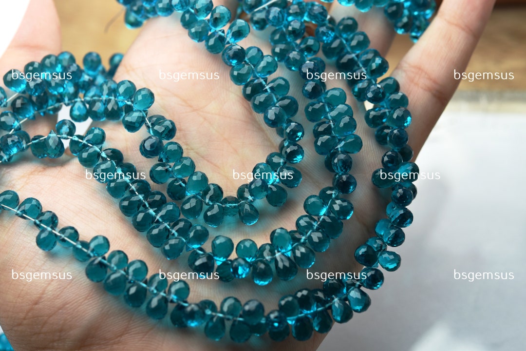 7 Inches Strand, Peacock Blue Hydro Quartz Faceted Tear Drops Shape ...