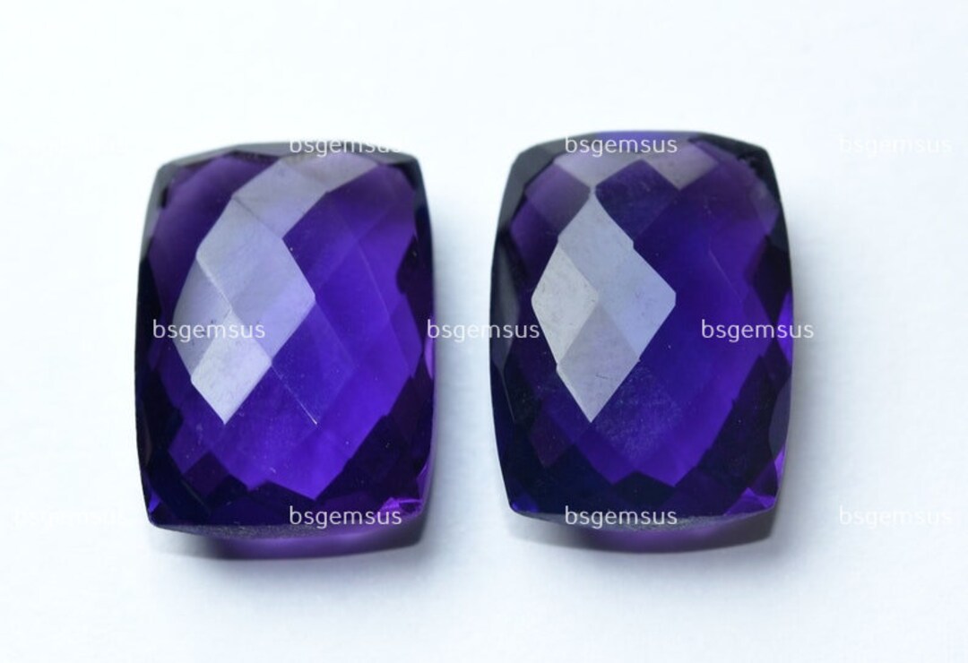 2 Matches Pair,purple Quartz Glass Faceted Rectangle Shape Briolettes ...
