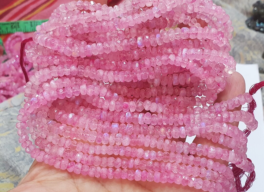 13 Inch Strand, Dyed Pink Rainbow Moonstone Faceted Rondelles,size.5-5 ...