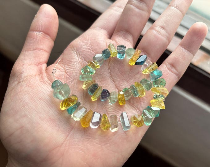 136 Cts 8 Inch Strand, Beautiful Natural Fluorite Faceted Fancy Nuggets ...