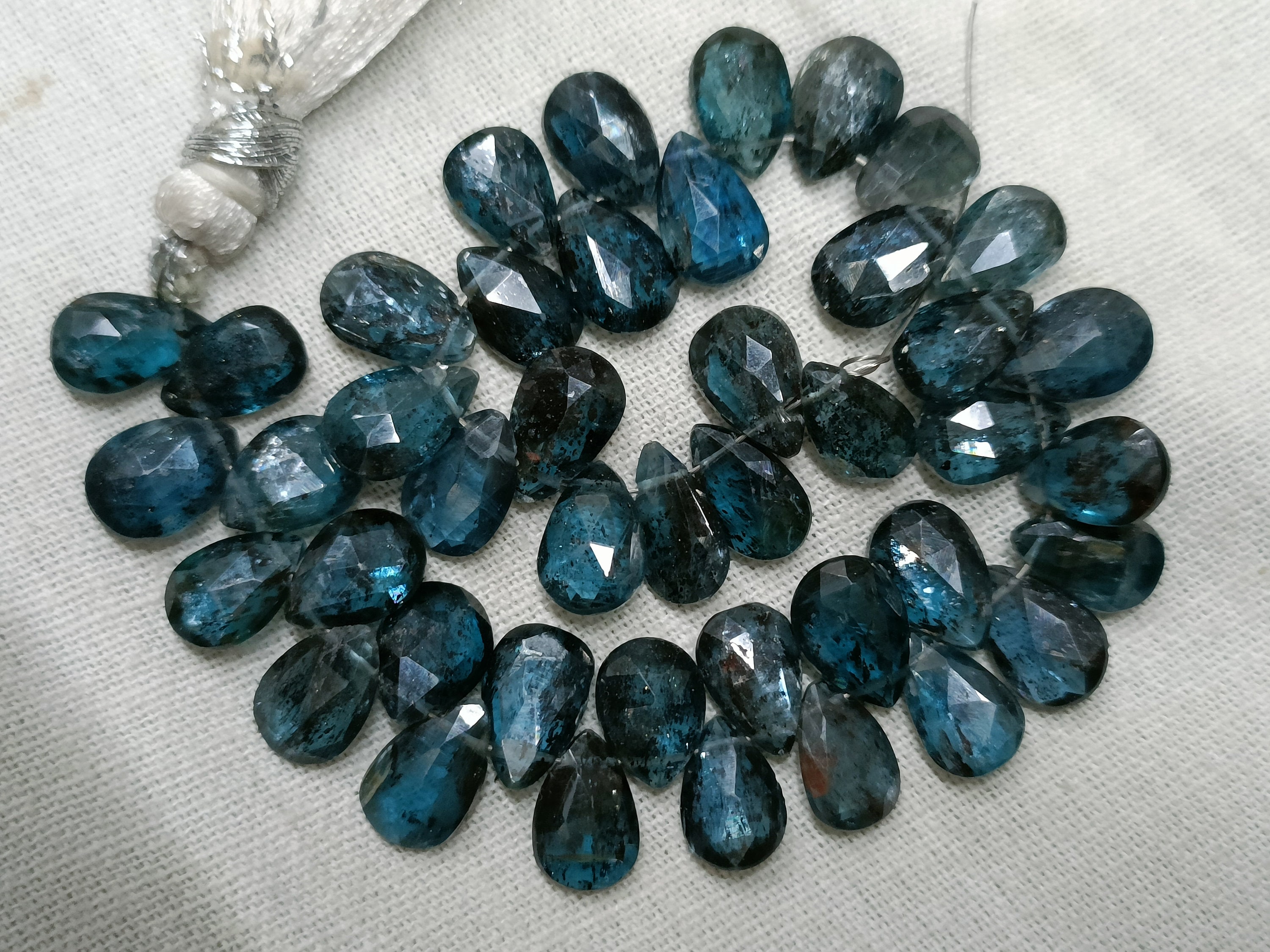 7 Inches Strand, Natural Teal Kyanite Faceted Pear Shape Briolettes ...