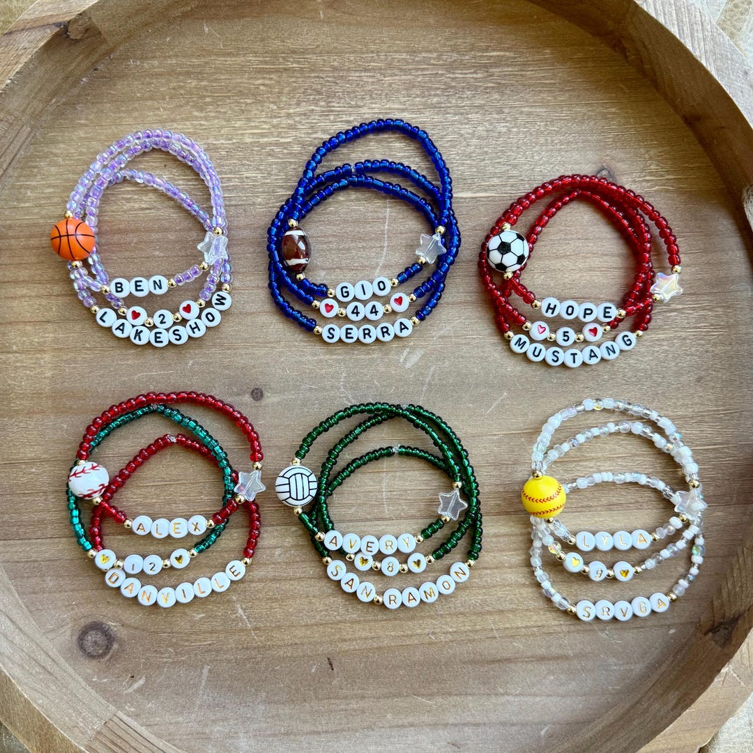 Personalized Sports Bracelet Stack: Soccer, Baseball, Volleyball - Etsy