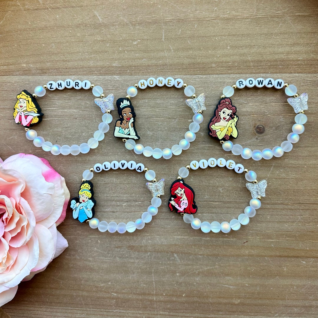 Personalized Princess Name Bracelet: Iridescent Glass Beads & Butterfly ...