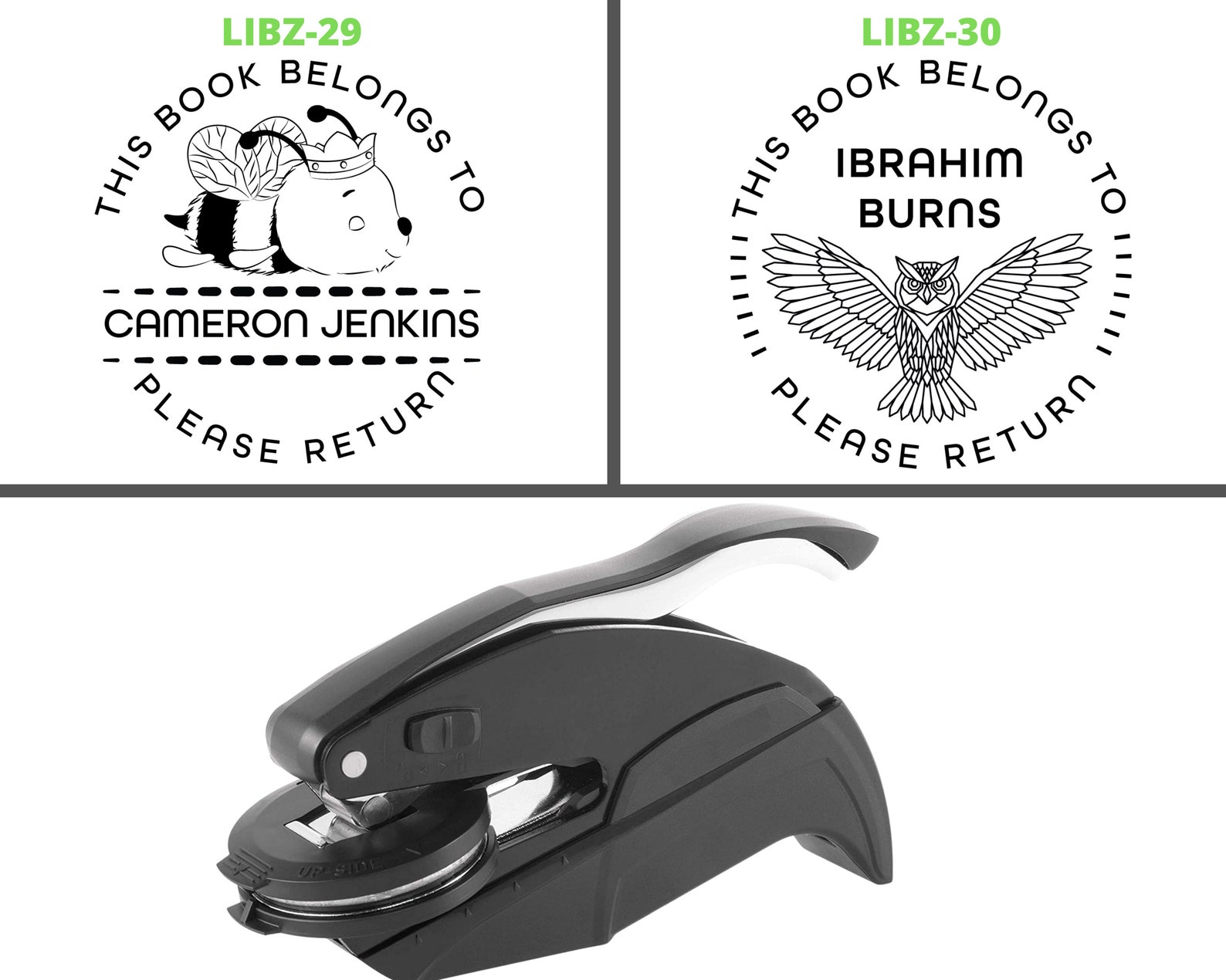 Library Book Embosser Custom Initials Monogram Ex Libris This | Etsy