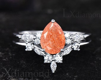 Sunstone Ring Set | Etsy