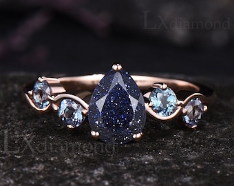 June Birthstone Pear Cut Alexandrite Engagement Ring Set Leaf - Etsy