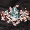 Unique Leaf Vine Twig Branch Nature Inspired Ring Set Art Deco Pear Cut ...