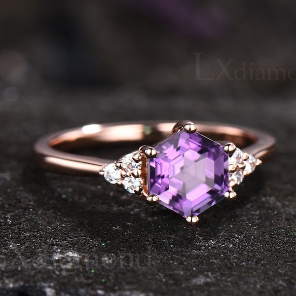 Rose Gold Amethyst Engagement Ring - Etsy